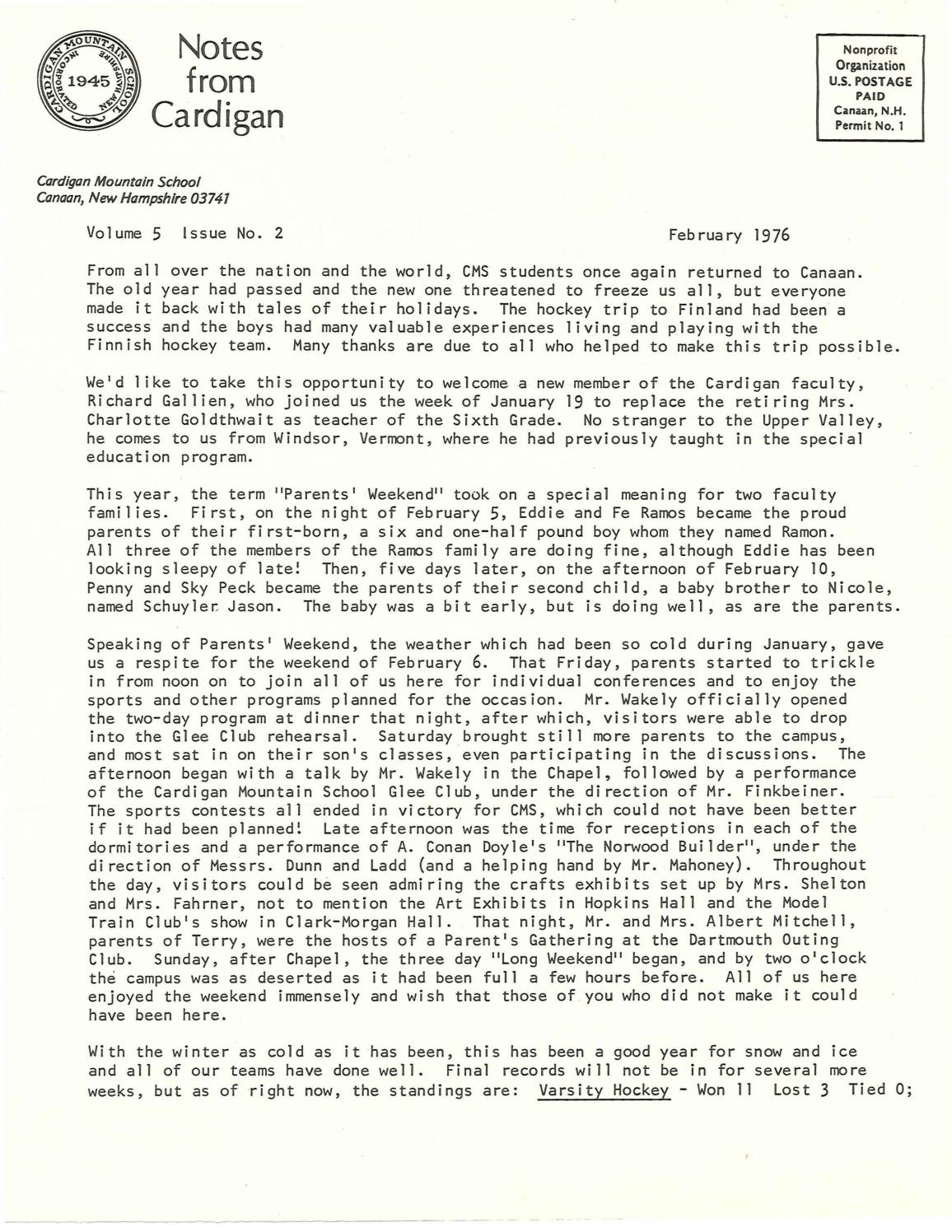 Notes from Cardigan (February, 1976) by Cardigan Mountain School - Issuu