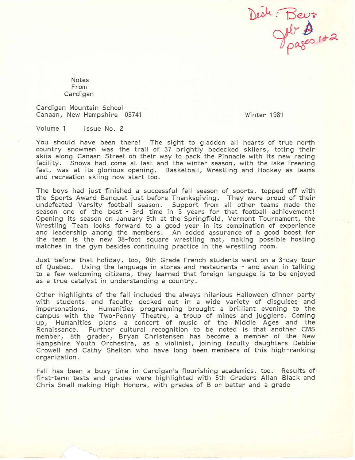 Notes from Cardigan (Winter, 1981) by Cardigan Mountain School - Issuu