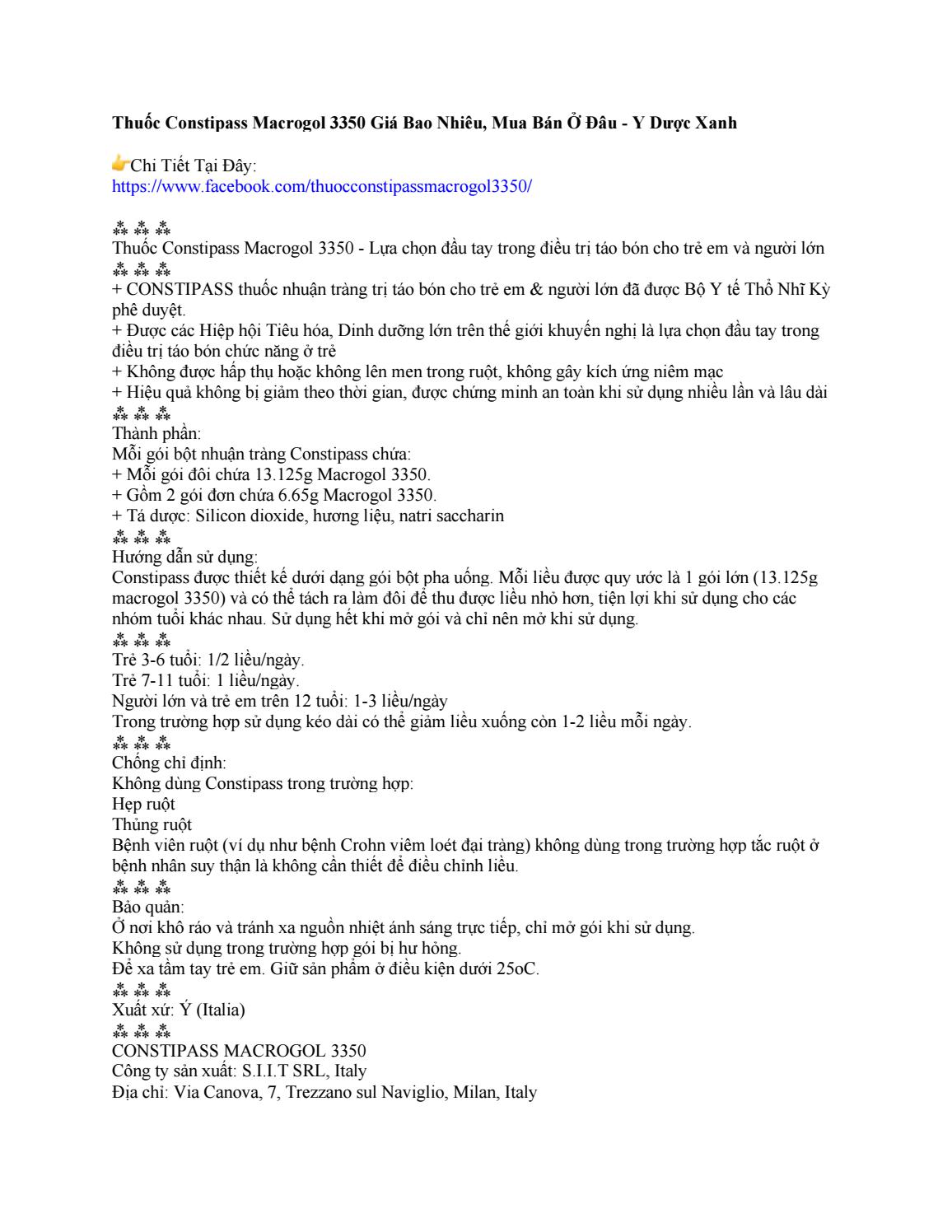 Thuoc Constipass Macrogol 3350 Gia Bao Nhieu, Mua Ban O Dau - Y Duoc ...