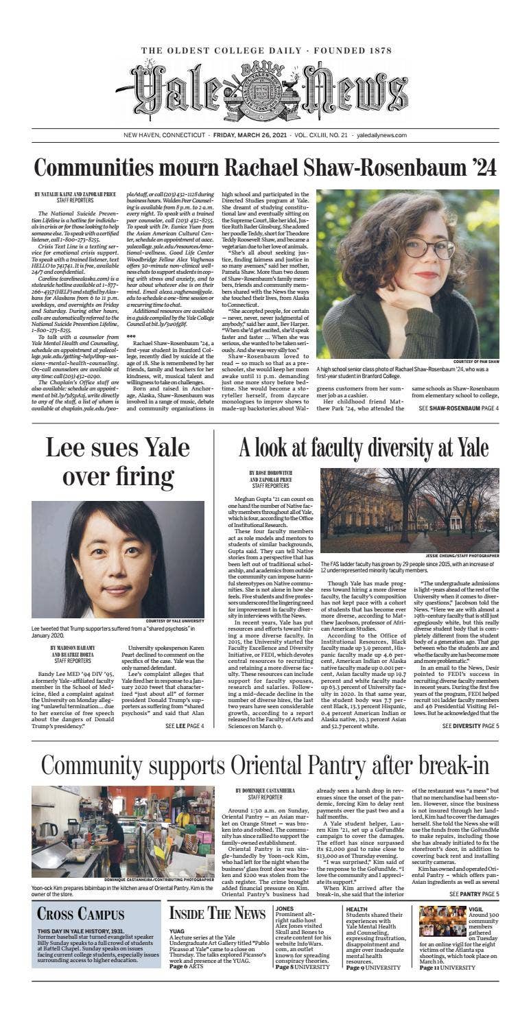 Yale Daily News — Week of March 26 by Yale Daily News - Issuu