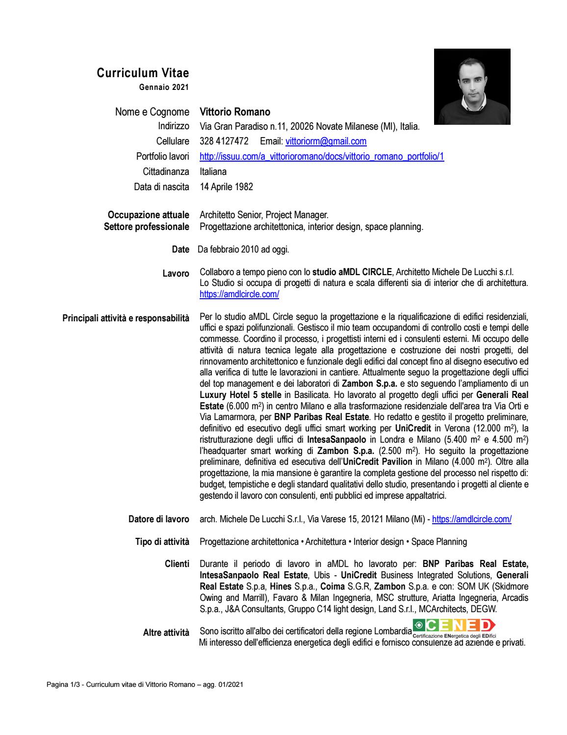 Vittorio Romano Curriculum Vitae by Vittorio Romano - Issuu