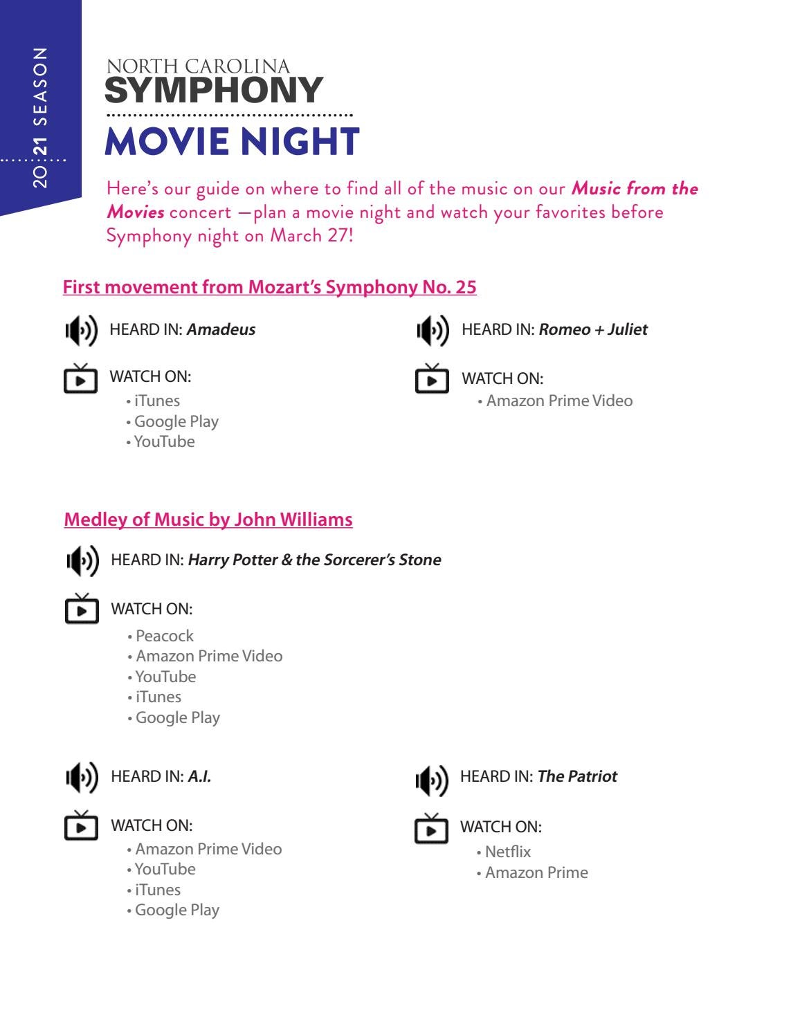 Movie Guide: Films Featured in the North Carolina Symphony's Music From ...