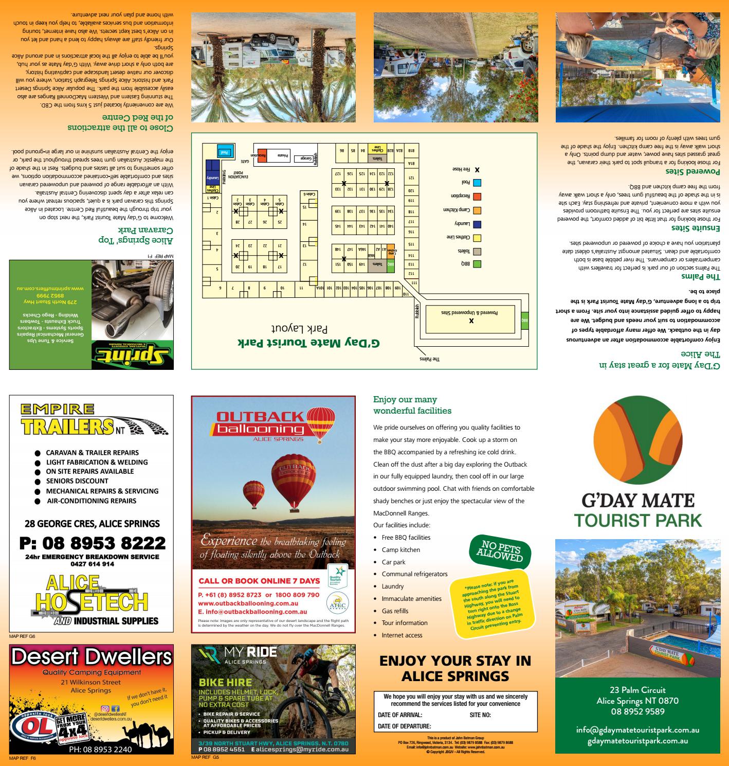 G'day Mate Tourist Park Alice Springs Brochure by Just Brilliant Guides ...