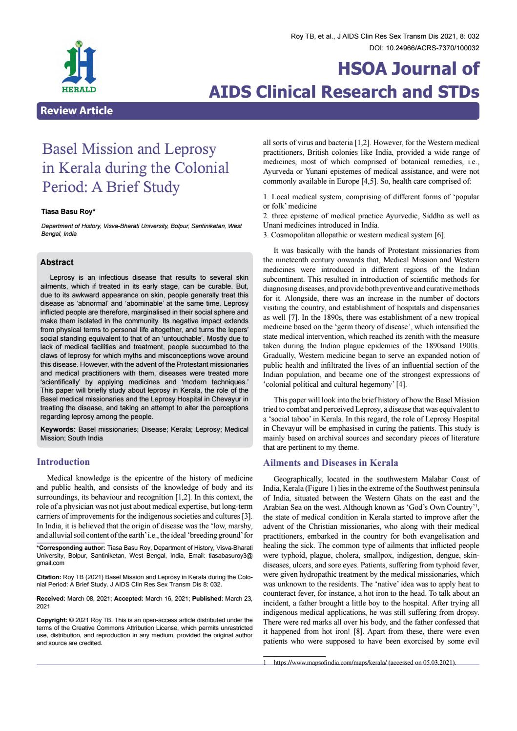 Basel Mission and Leprosy in Kerala during the Colonial Period: A Brief ...