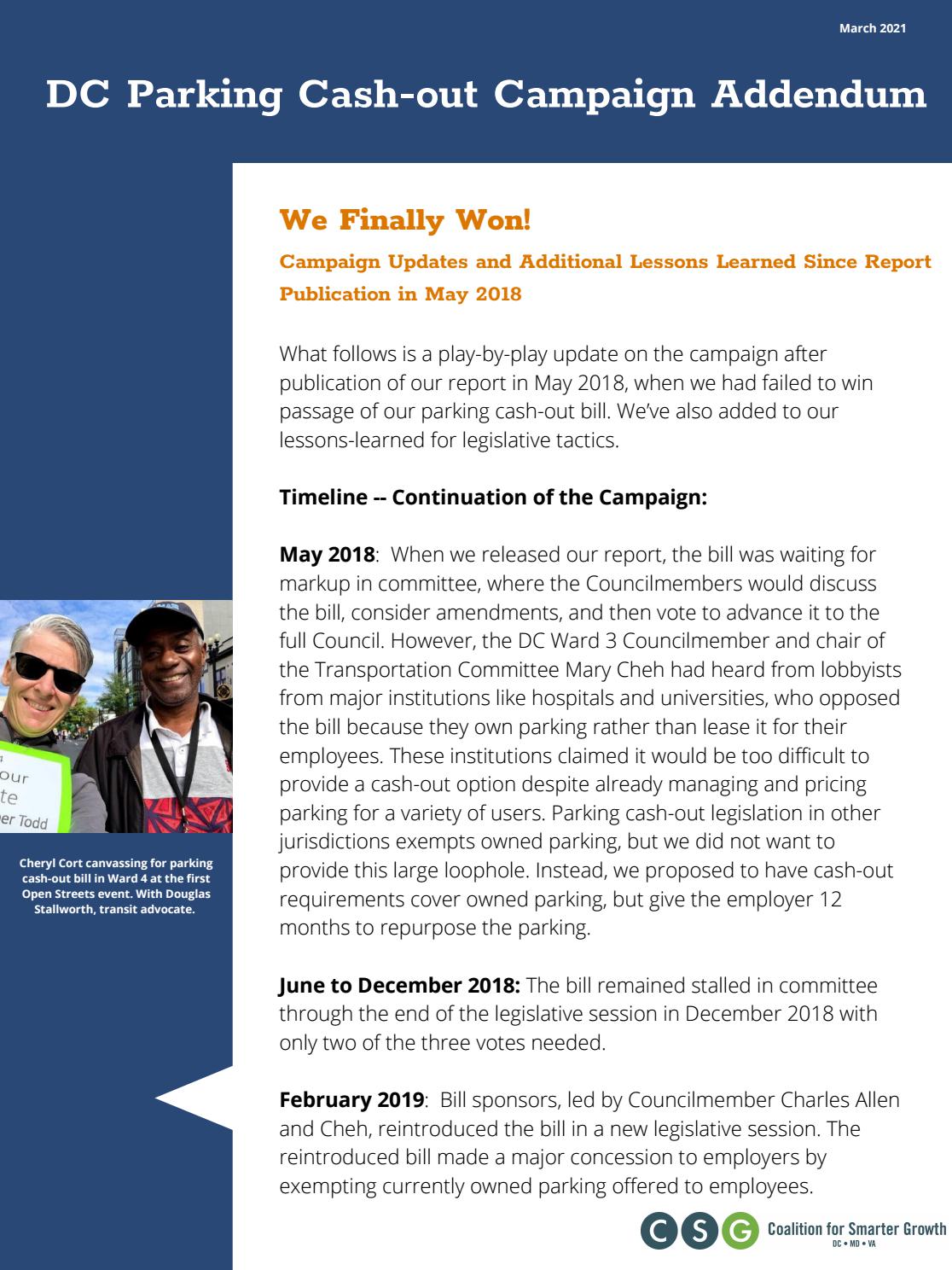 Parking cash-out campaign addendum by Coalition for Smarter Growth - Issuu