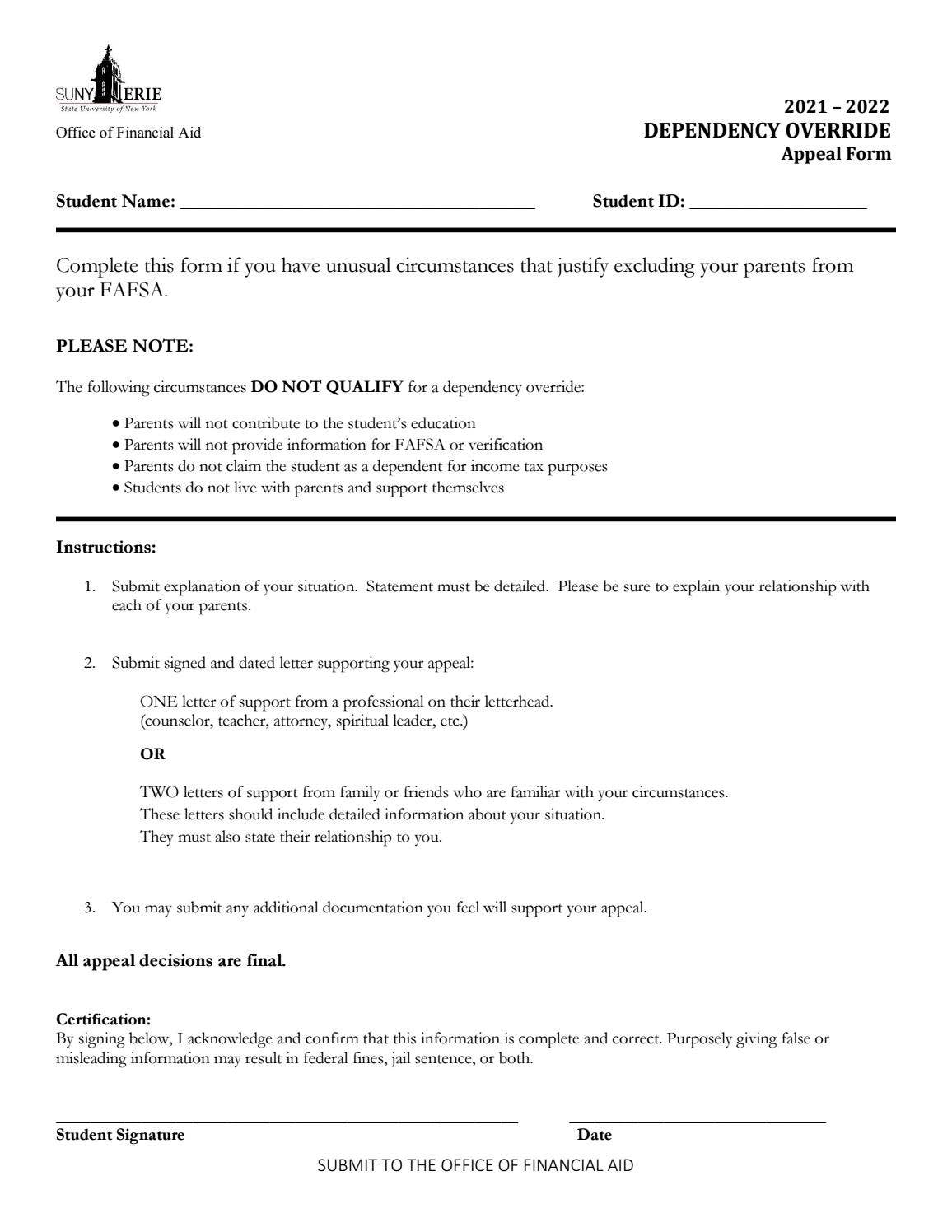 2021-2022 Dependency Override Appeal Form by SUNY Erie - Issuu