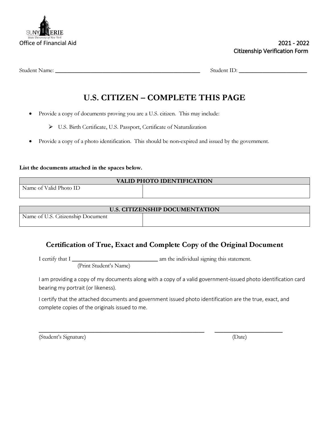 2021-2022 Citizenship Verification Form by SUNY Erie - Issuu