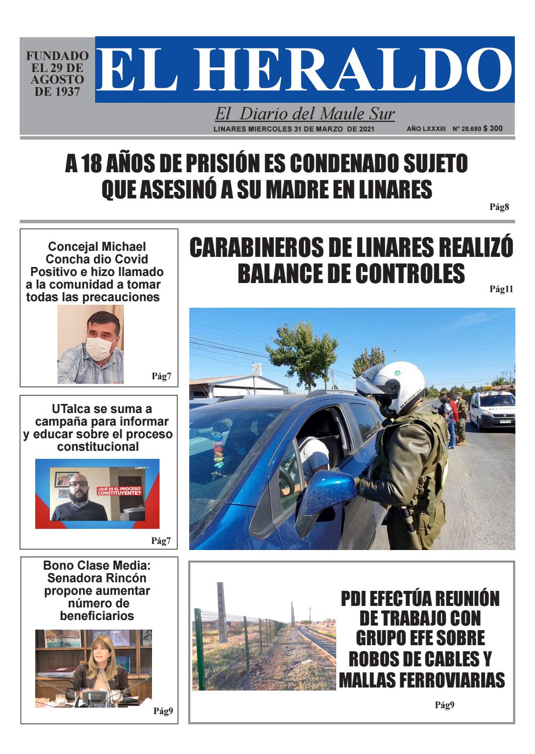 Miercoles 31 de marzo 2021 by diario heraldo de linares - Issuu Miercoles 31 de marzo 2021 by diario heraldo de linares - Issuu