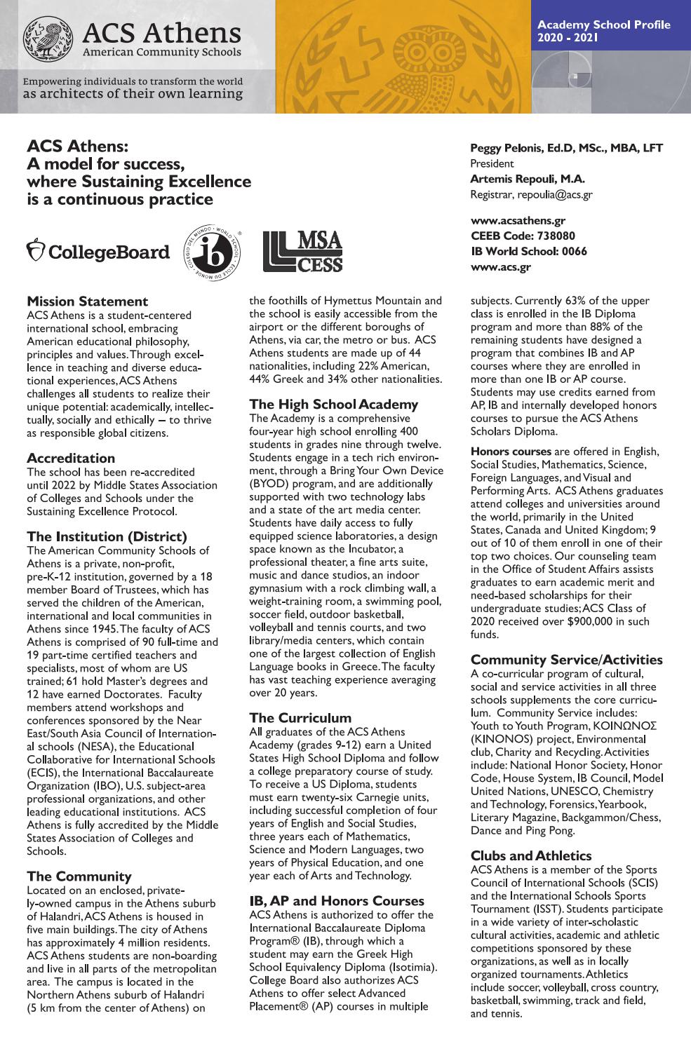 ACS Athens Academy School Profile 2020-2021 by ACS Athens - Issuu