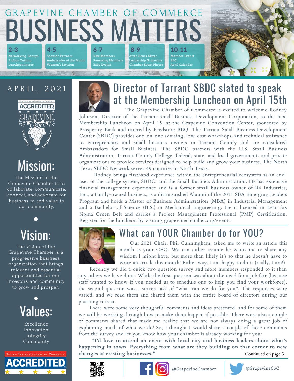 April 2021 Grapevine Chamber Business Matters Newsletter by Grapevine ...
