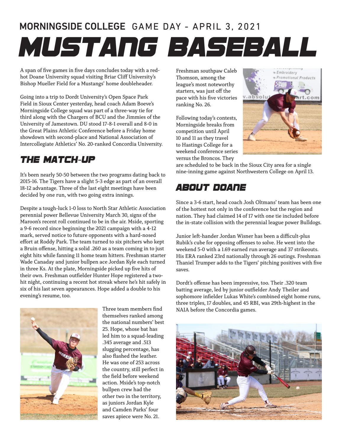 Doane Baseball Game Day - Saturday, April 3, 2021 by Morningside ...