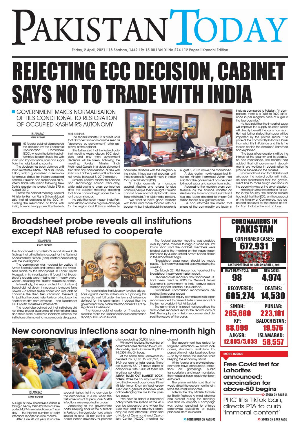 Epaper – April 2 KHI 2021 by Pakistan Today - Issuu