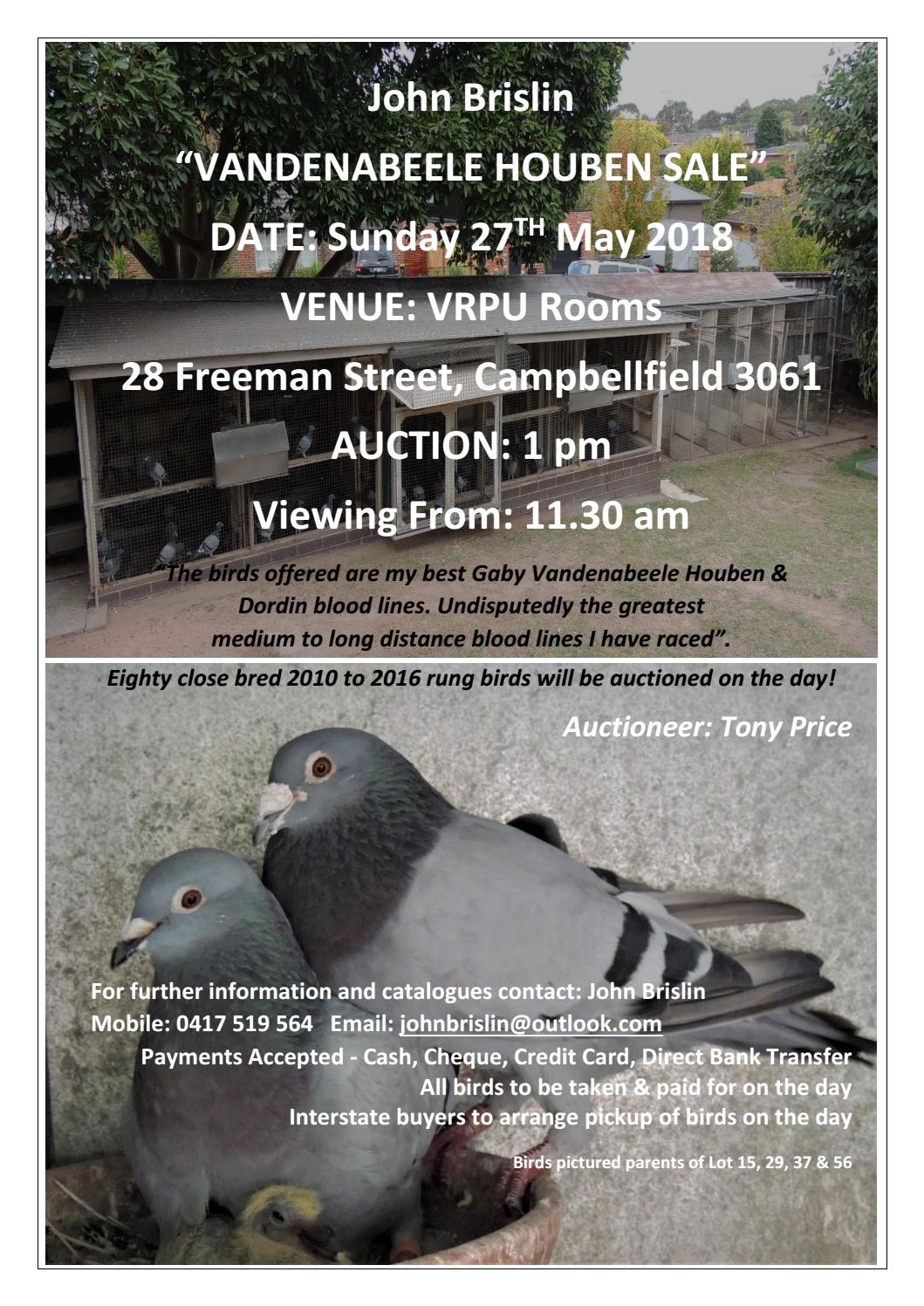 John Brislin 27th May 2018 by Australian Pigeon Catalogues - Issuu