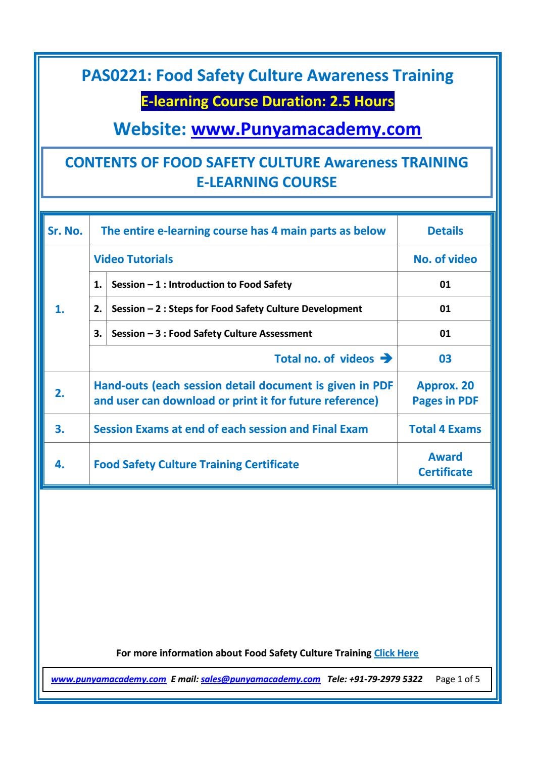 Food Safety Culture Awareness Training by Punyam Academy - Issuu