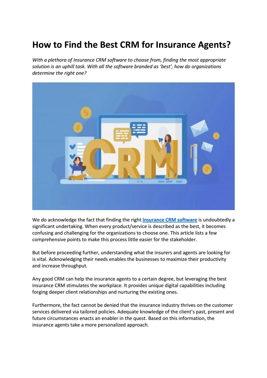How to Find the Best CRM for Insurance Agents by Surya Choudhary - Issuu