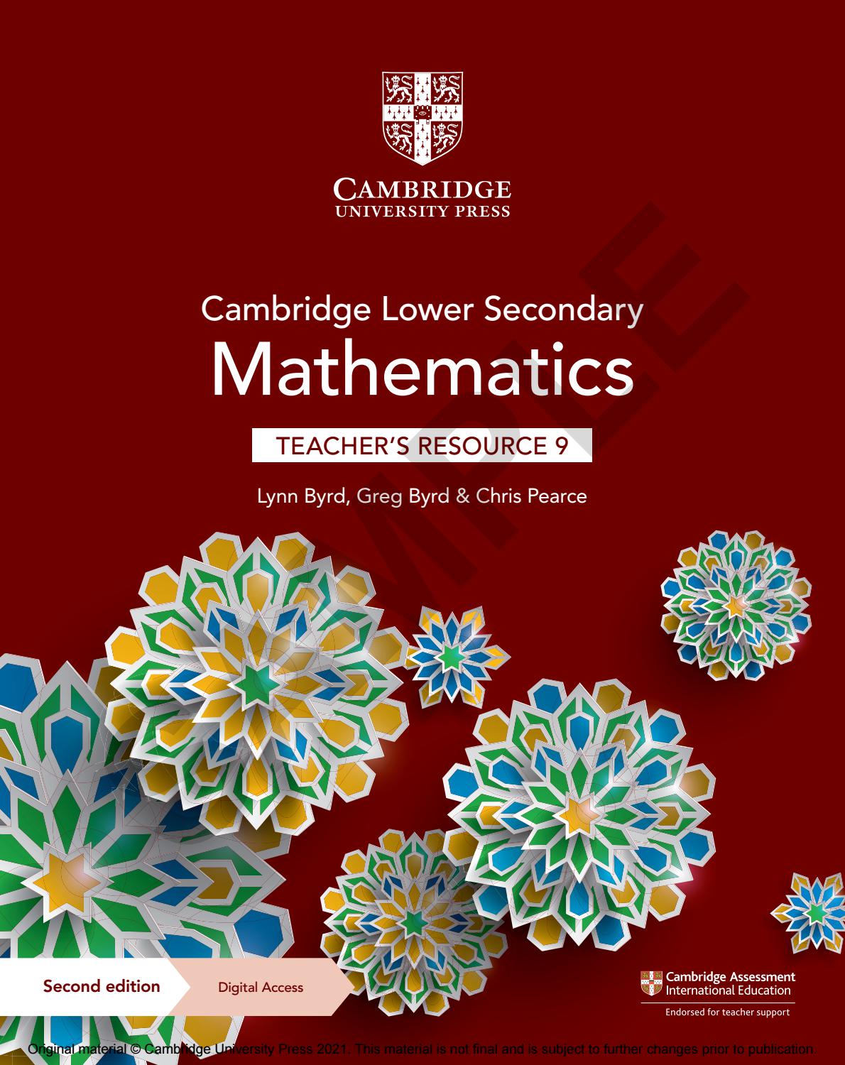 Lower Secondary Mathematics TEACHER S RESOURCE 9 Sample By Cambridge