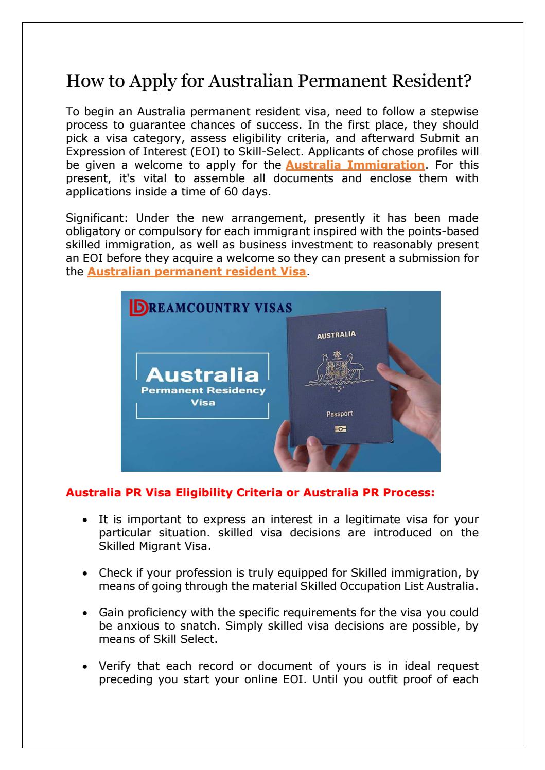 How to Apply for Australian Permanent Resident? by Dreamcountryvisas ...