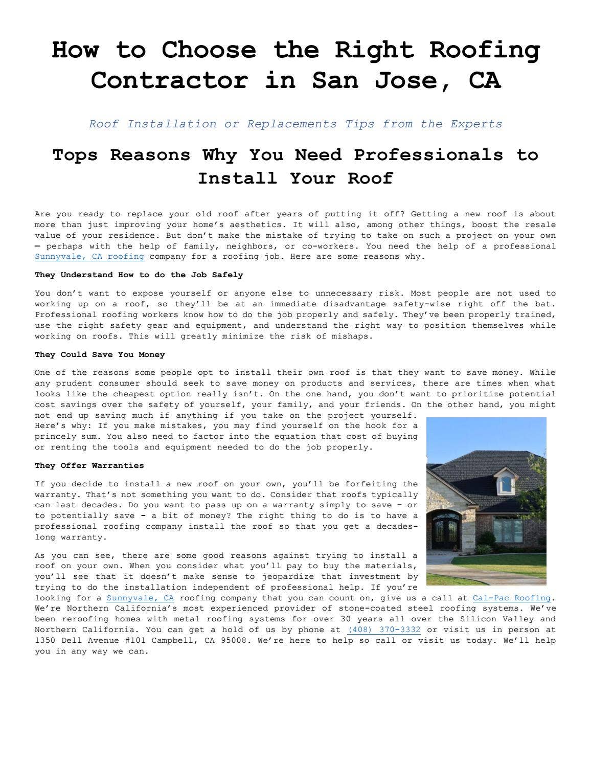 How to Choose the Right Roofing Contractor in San Jose, CA by Cal-Pac ...