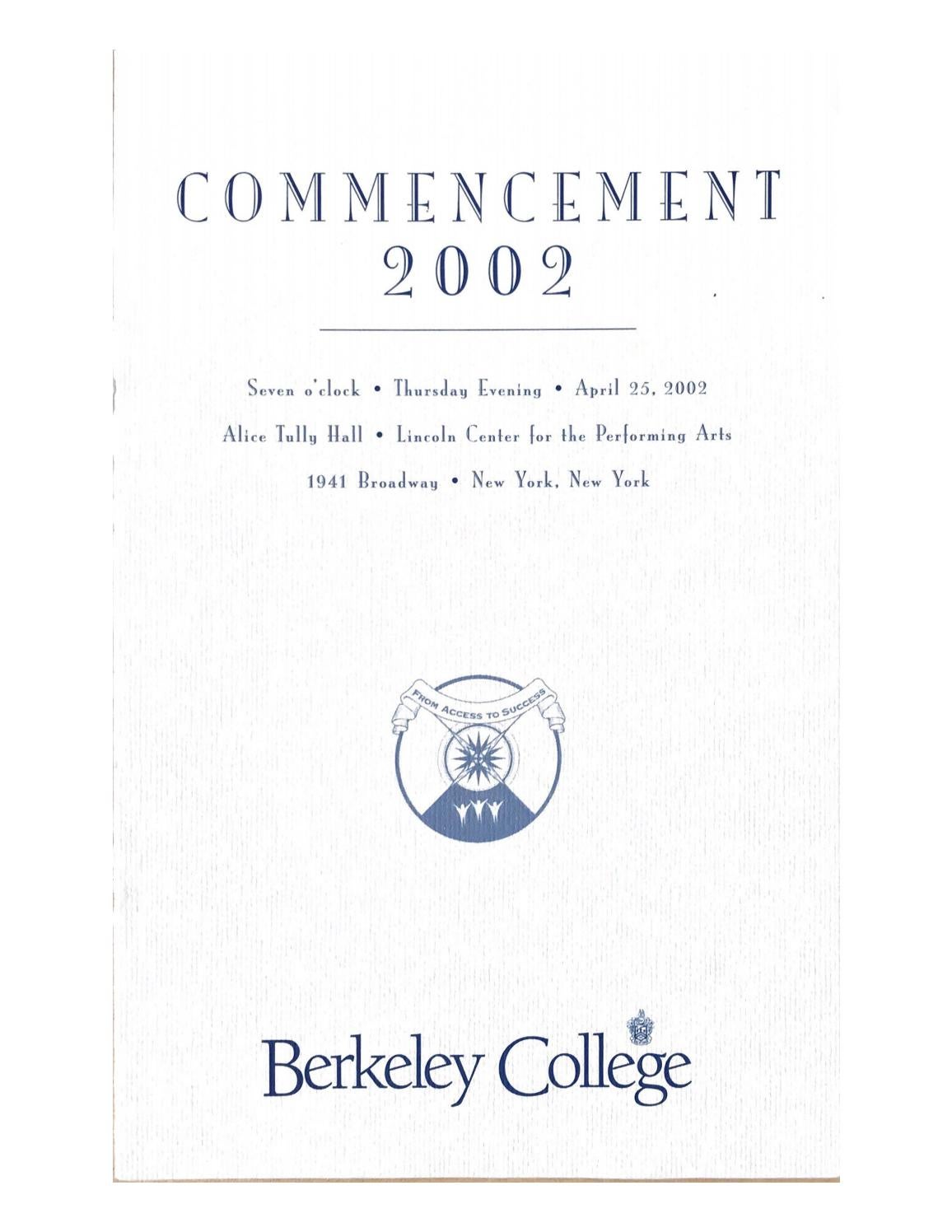 2002 Commencement Program by Berkeley College Alumni - Issuu