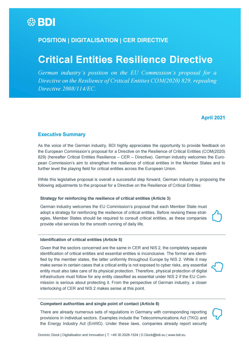Critical Entities Resilience Directive by Bundesverband der Deutschen ...