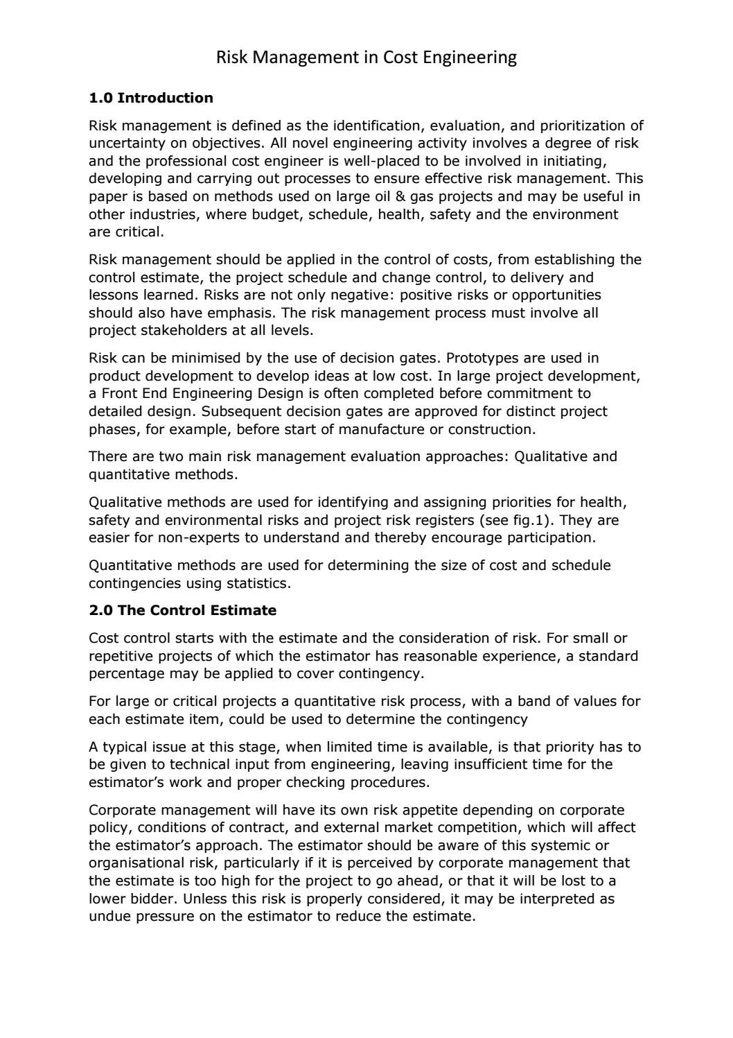 Risk Management in Cost Engineering[39457] by IMS_Publish - Issuu