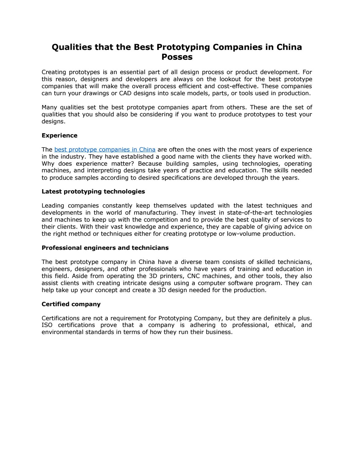 Qualities that the Best Prototyping Companies in China Posses by HLH ...