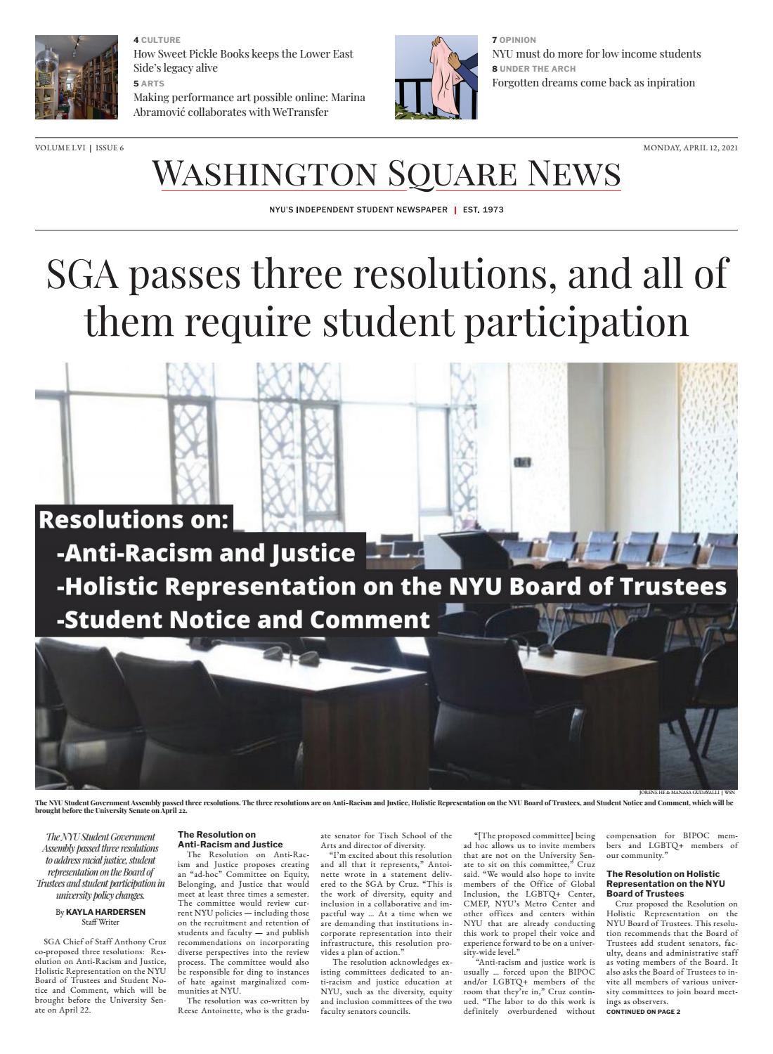 Washington Square News | April 12, 2021 by Washington Square News - Issuu