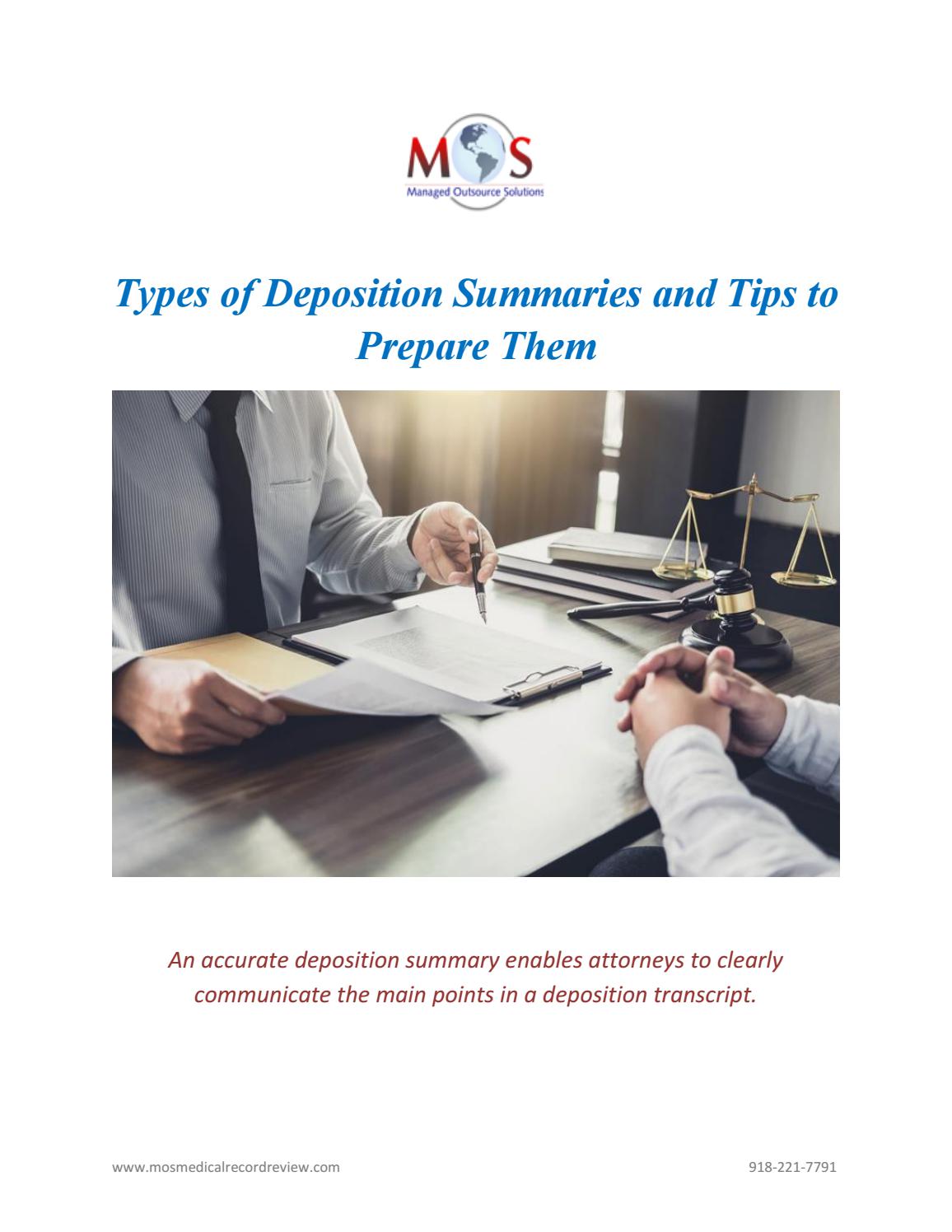 Types of Deposition Summaries and Tips to Prepare Them by MOS Medical ...