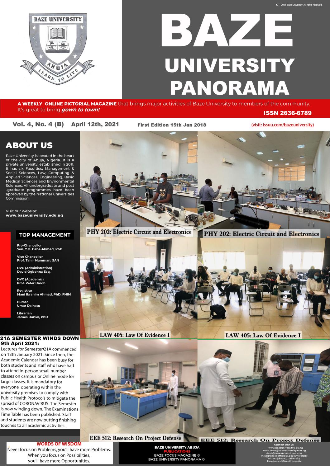 BAZE UNIVERSITY PANORAMA NEWS (12th April 2021) by Baze University - Issuu
