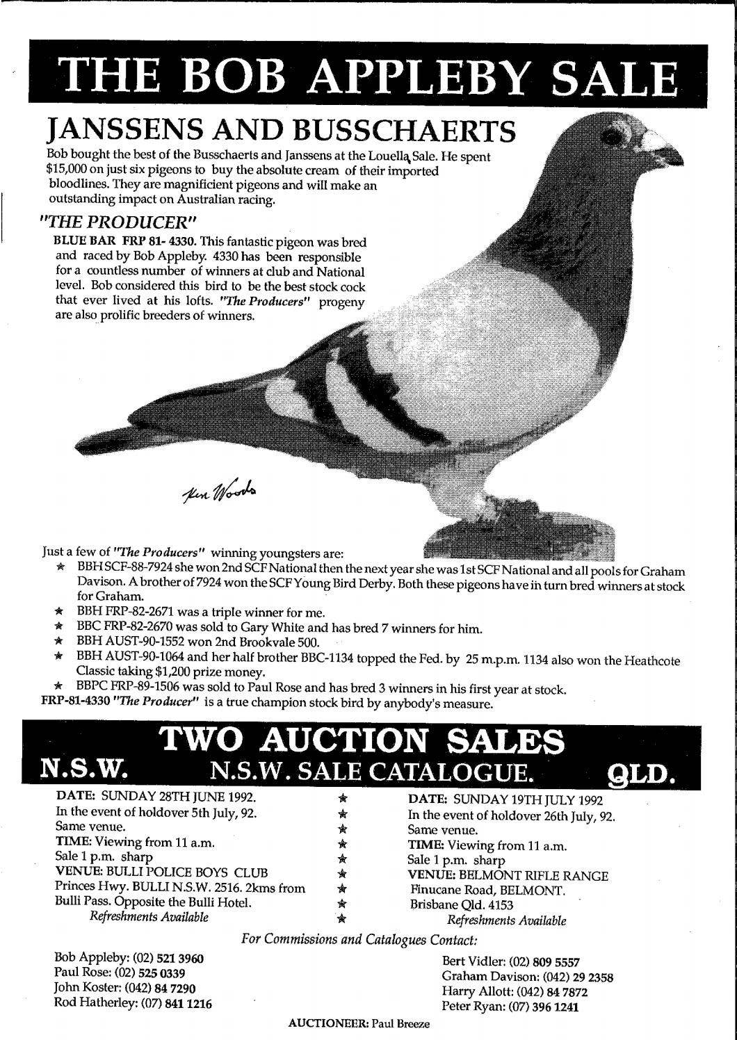 Bob Appleby 28th June 1992 by Australian Pigeon Catalogues - Issuu