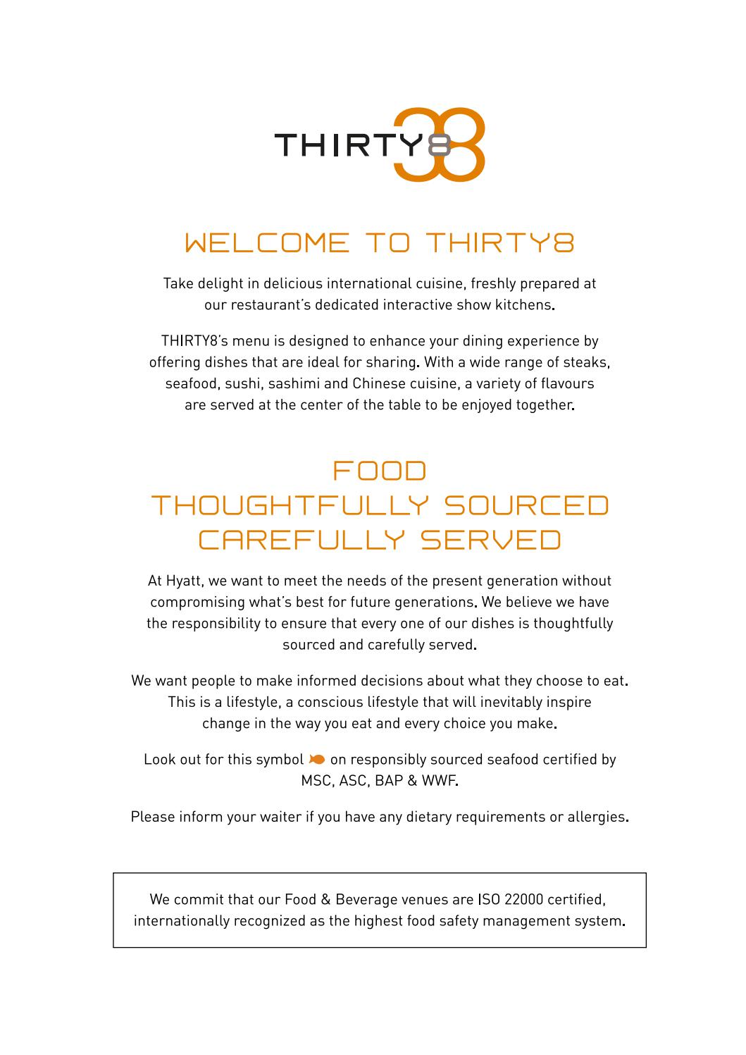 Menu: THIRTY8 A La Carte Menu by Grand Hyatt Kuala Lumpur - Issuu