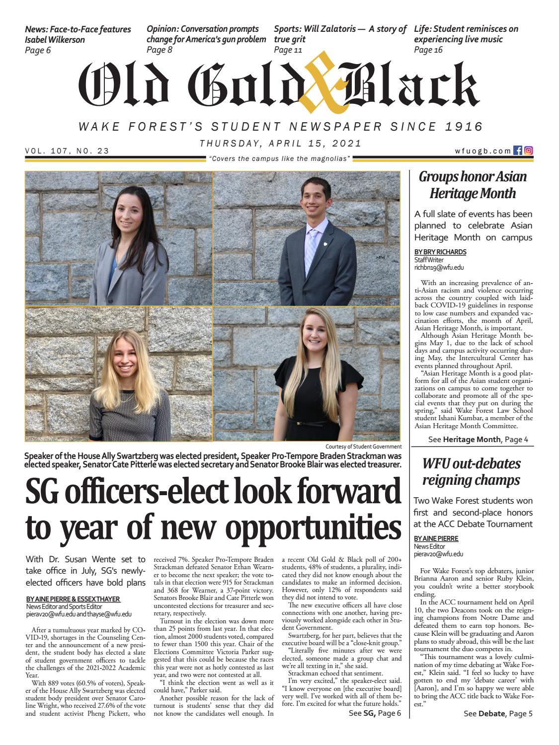 4/15 Issue by Old Gold & Black - Issuu