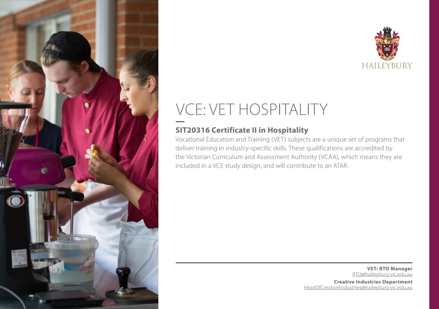 VCE VET Hospitality by Haileybury - Issuu
