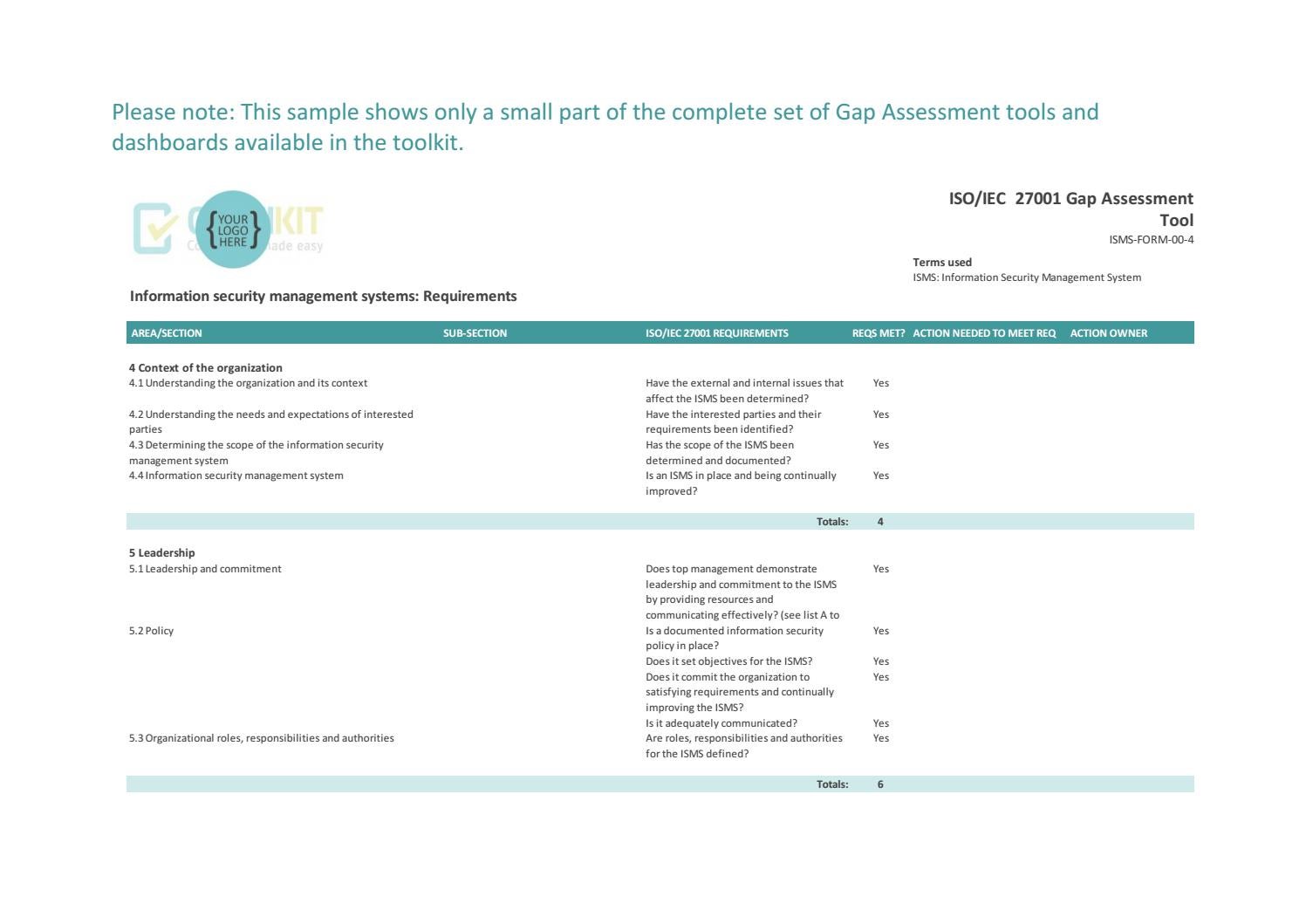 ISMS-FORM-00-4 ISO27001-17-18 Gap Assessment Tool by CertiKit Limited ...