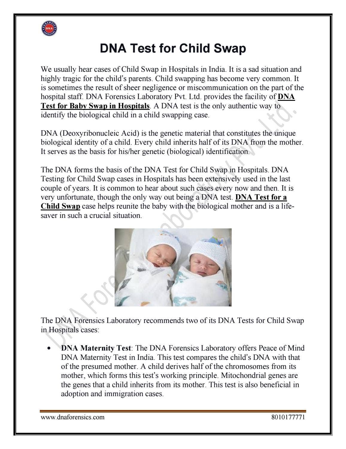 DNA Test for Baby Swap in Hospitals by DNA Forensics laboratory - Issuu