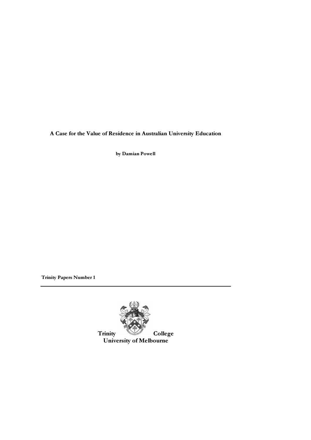 Trinity Papers No. 1 - 'A Case for the Value of Residence in Australian ...