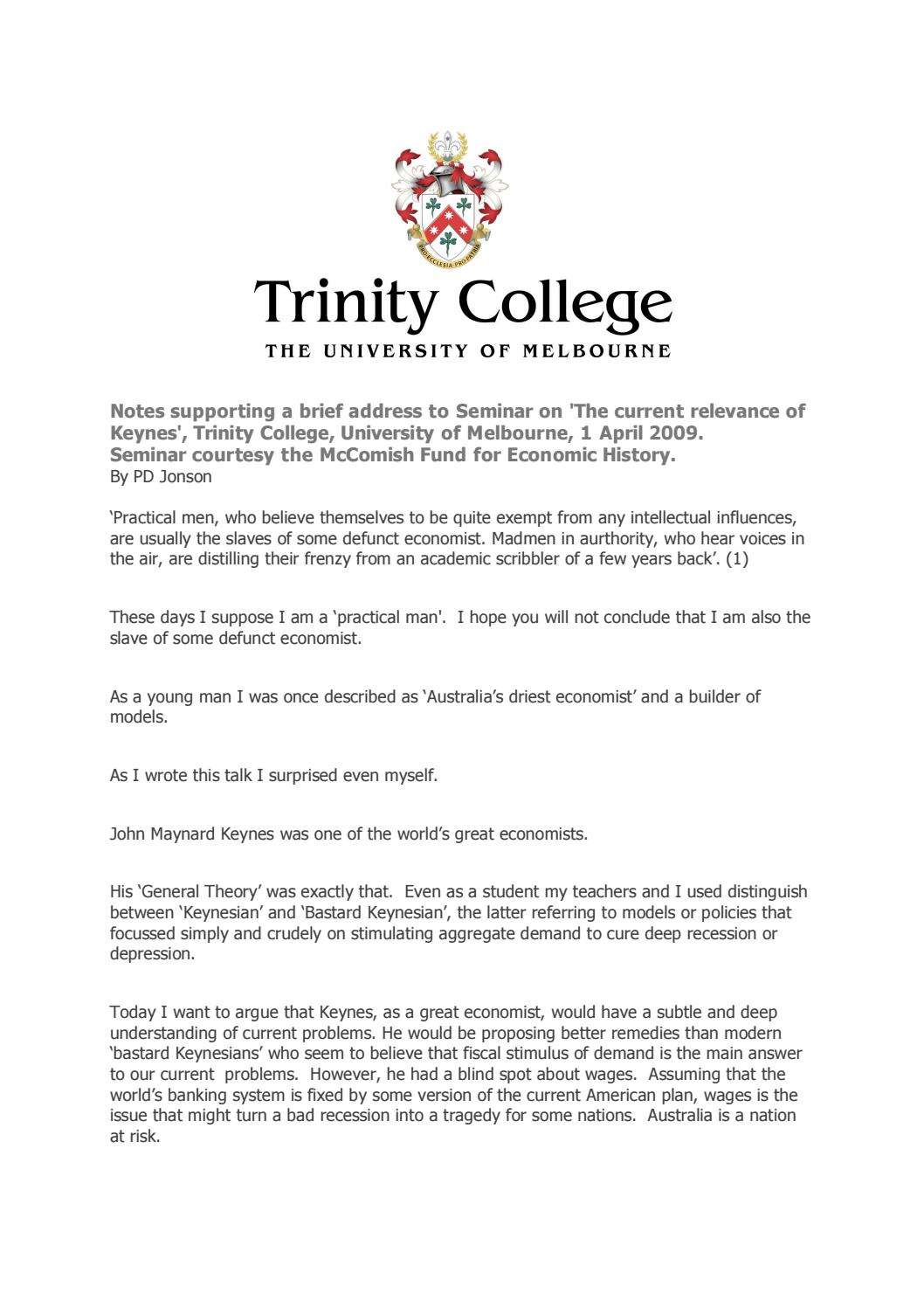 Trinity Papers No. 35 - 'What Would Keynes Say Now?' by Trinity College ...