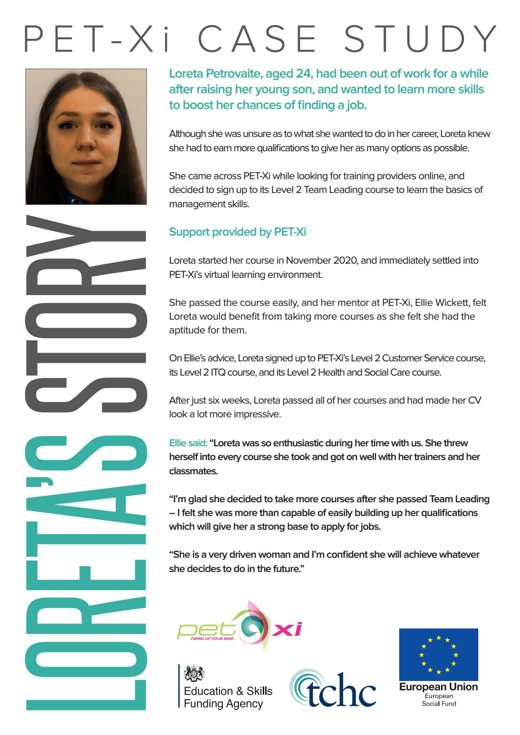 Case Study - Loreta's Story by PET-Xi Training - Issuu