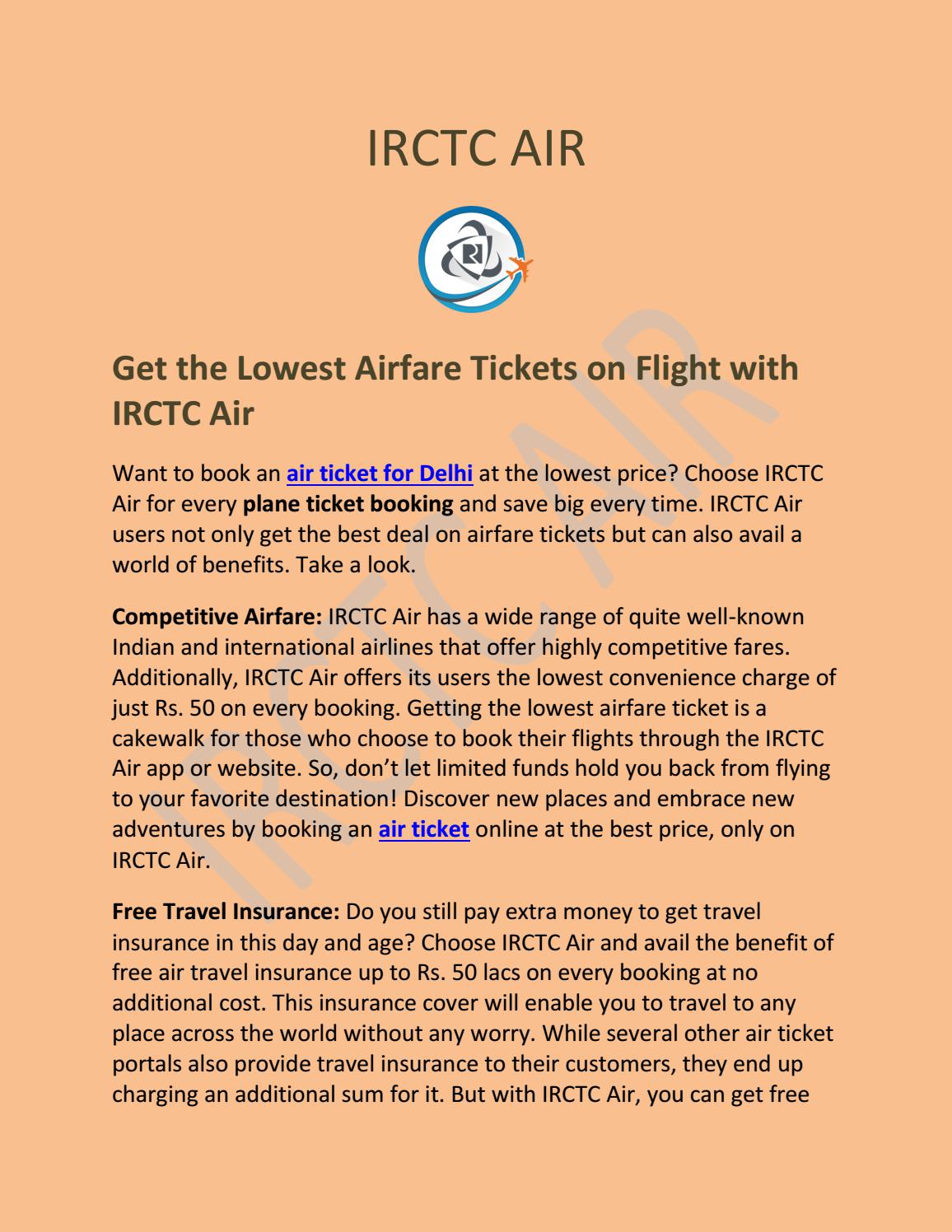 Get the Lowest Airfare Tickets on Flight with IRCTC Air by airflight ...