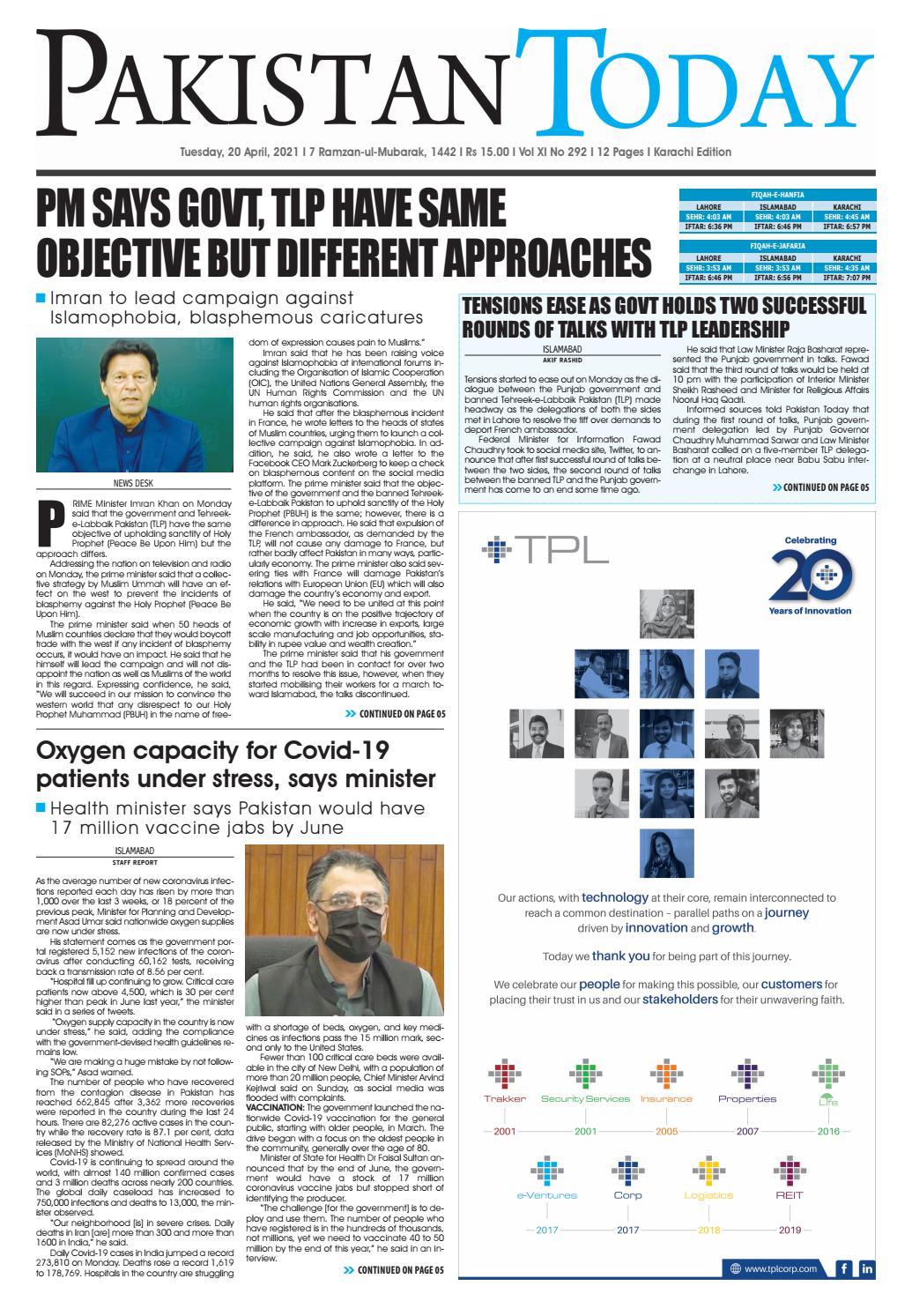 Epaper – April 20 KHI 2021 by Pakistan Today - Issuu
