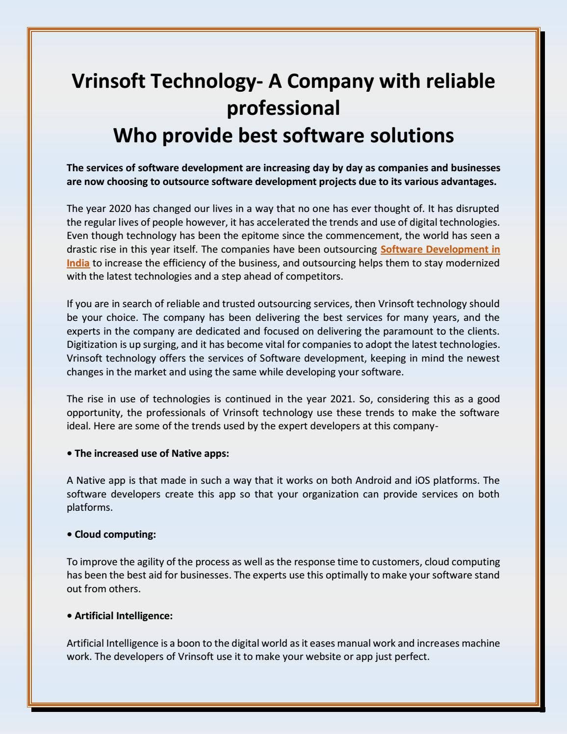 Vrinsoft technology- A company with reliable professional who provide best software solutions by ...