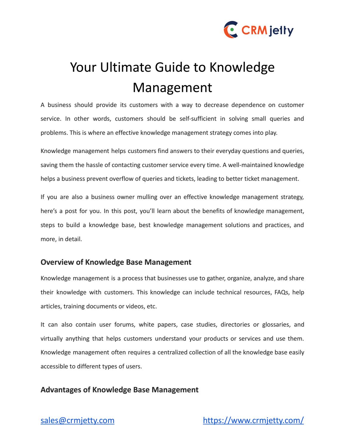 Your Ultimate Guide to Knowledge Management by CRMJetty - Issuu