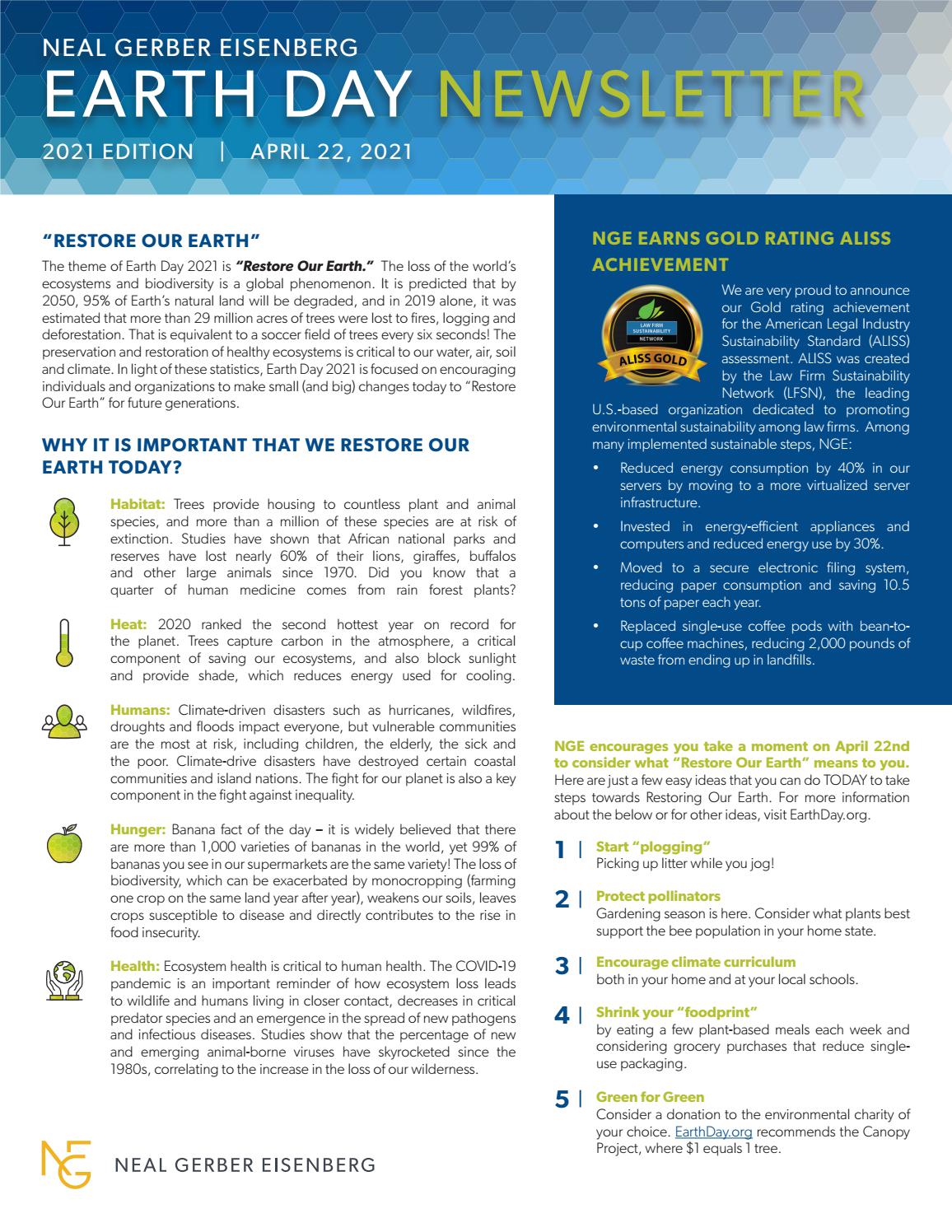 NGE Earth Day Newsletter - 2021 by Neal Gerber Eisenberg - Issuu