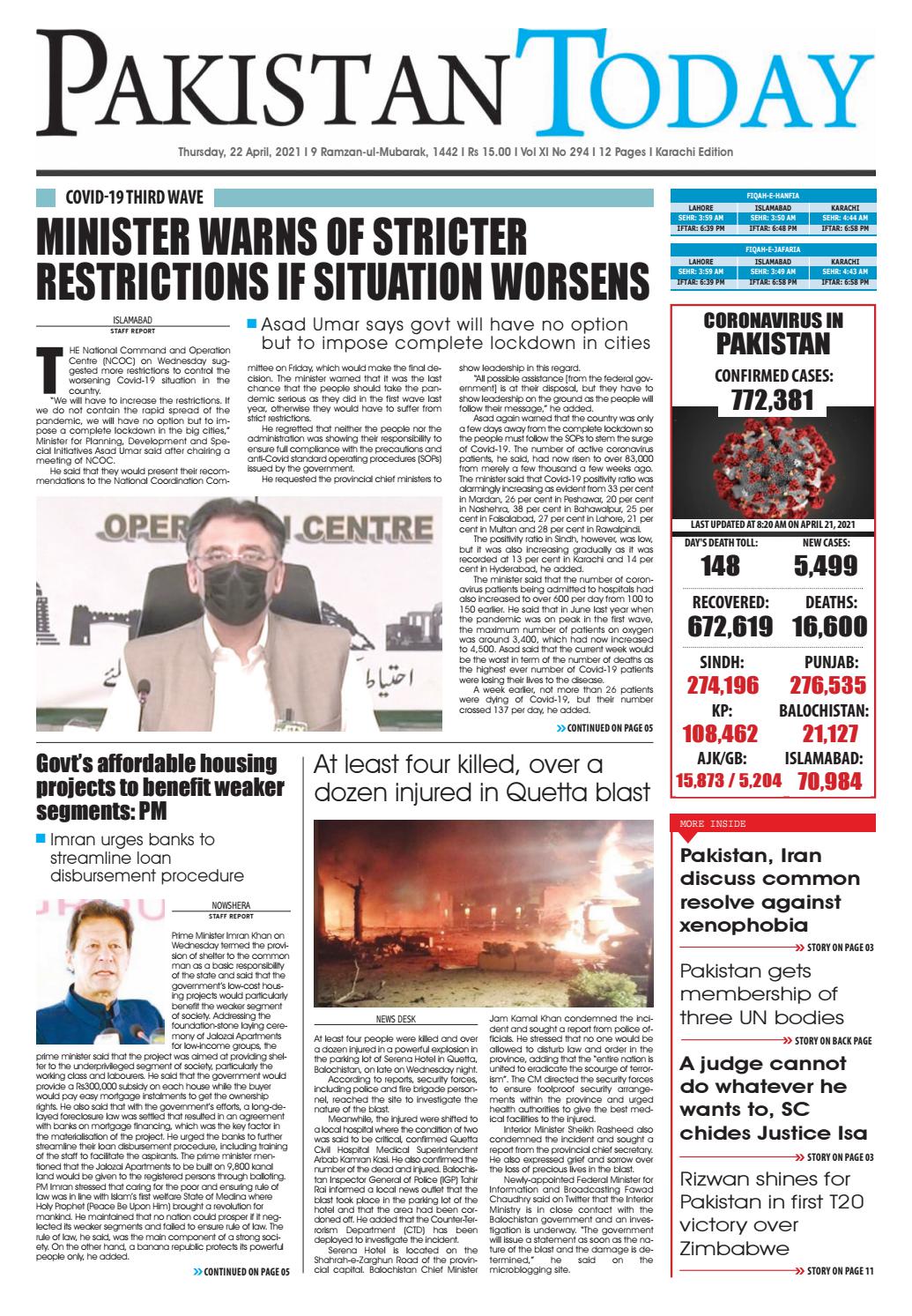Epaper – April 22 KHI 2021 by Pakistan Today - Issuu