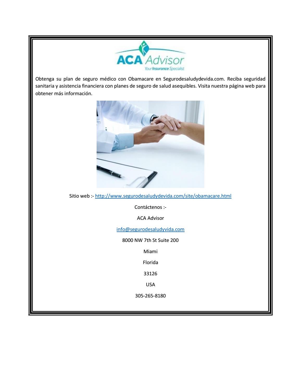 Planes de Seguro de Salud Obamacare | Segurodesaludydevida.com by ACA ...