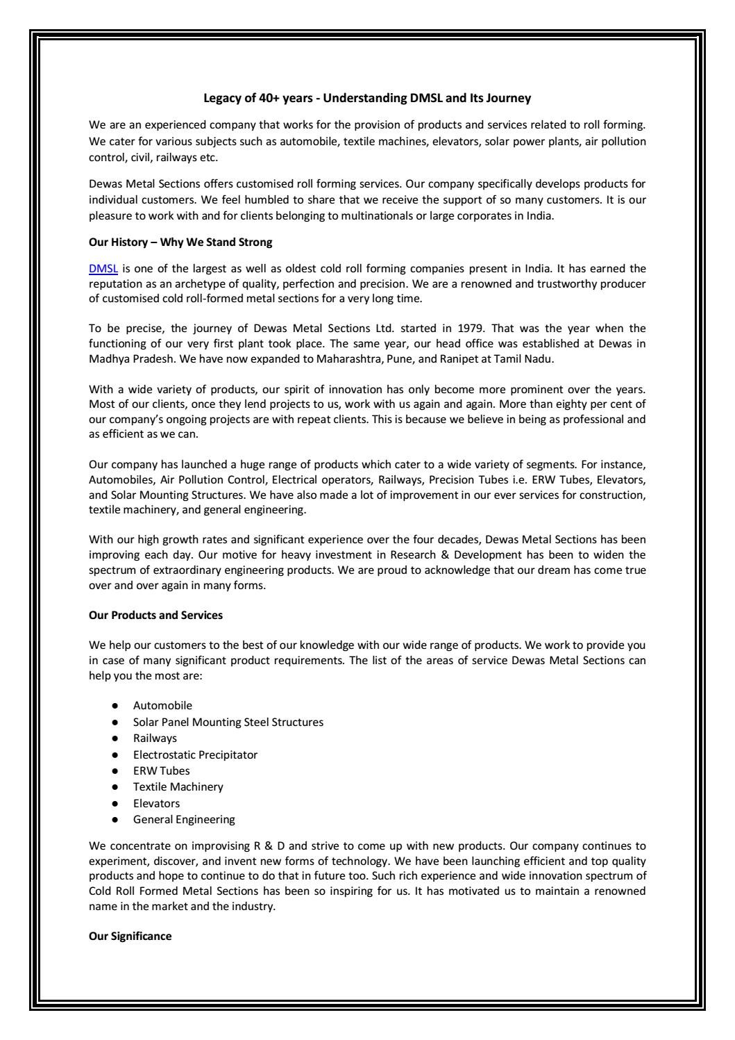 Legacy of 40+ years - Understanding DMSL and Its Journey by dewasmetal ...