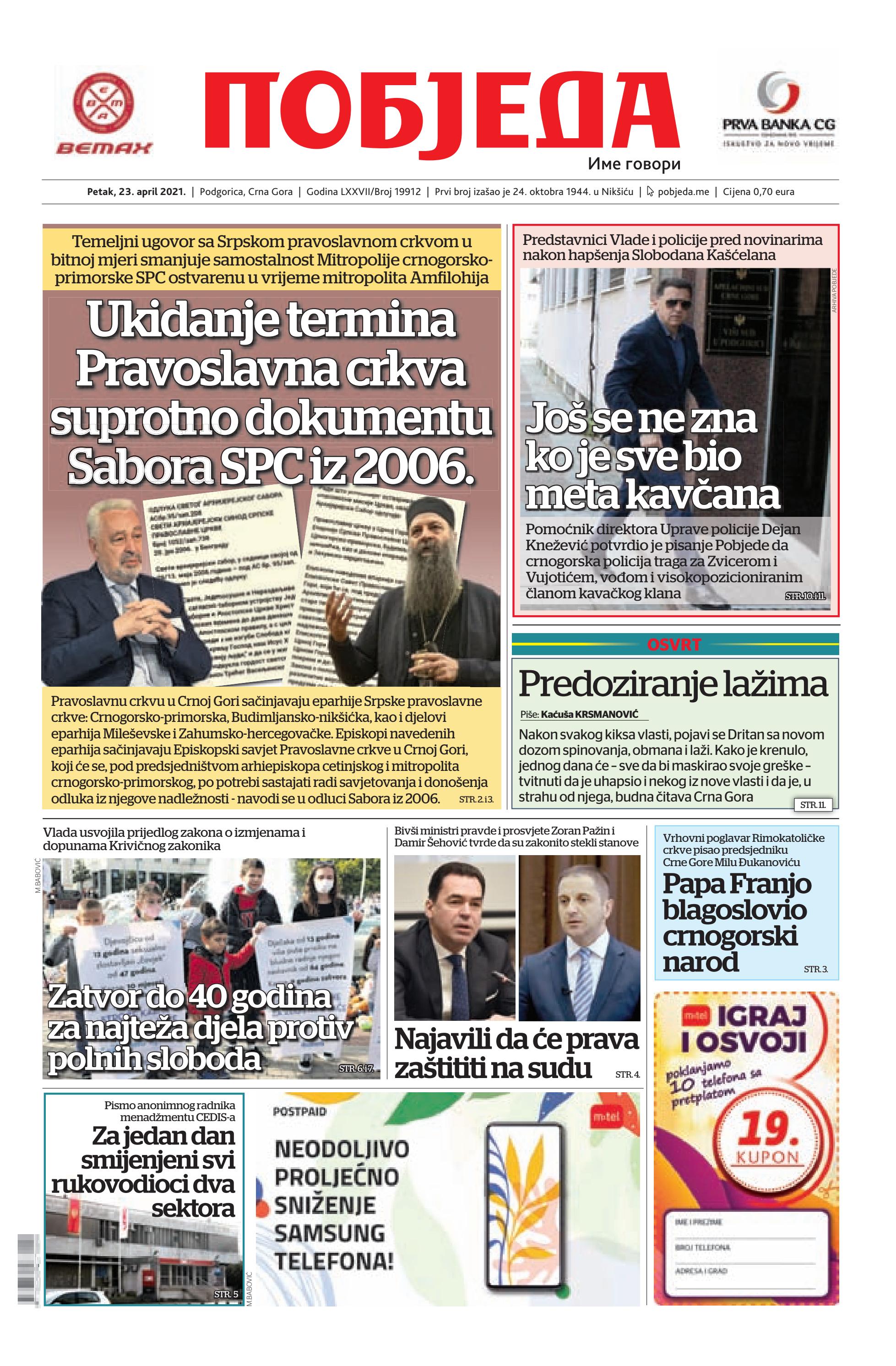 Dnevni list Pobjeda 23.04.2021. by Pobjeda - Issuu