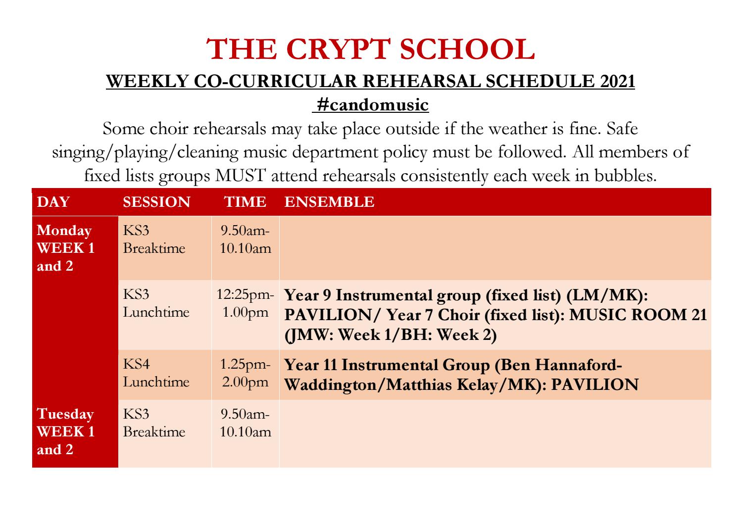 The Crypt School Music Department Schedule 2021 by The Crypt School - Issuu