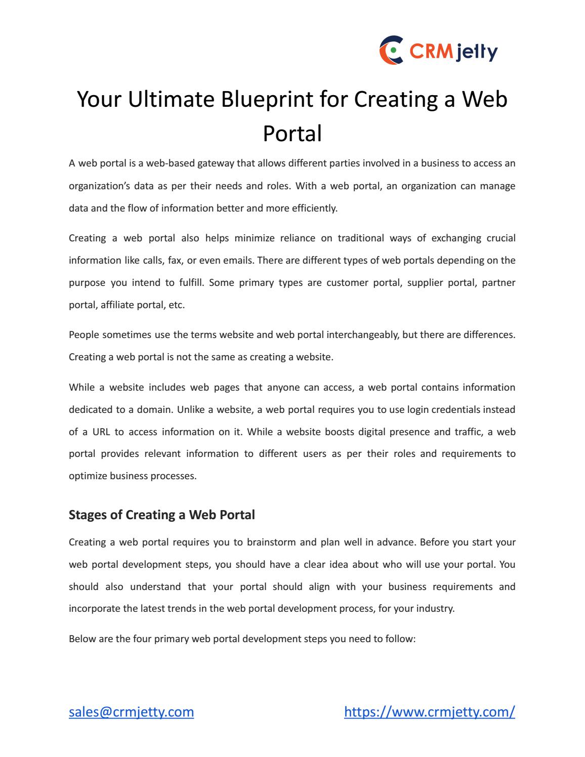 Your Ultimate Blueprint for Creating a Web Portal by CRMJetty - Issuu