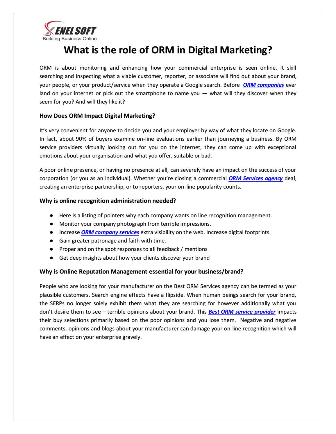 How does ORM impact digital marketing? by Rohit Bisht - Issuu